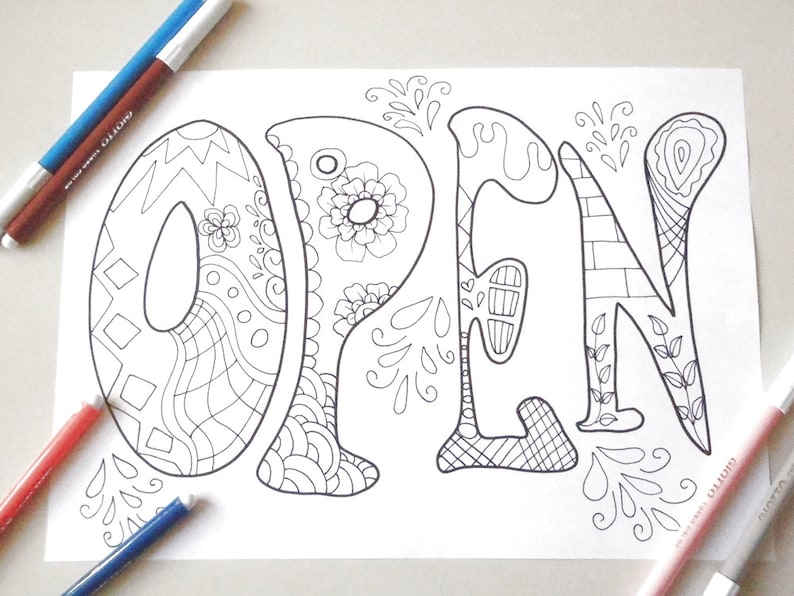 Open Closed Signs Shop Store Office Adult Coloring Colouring | Etsy