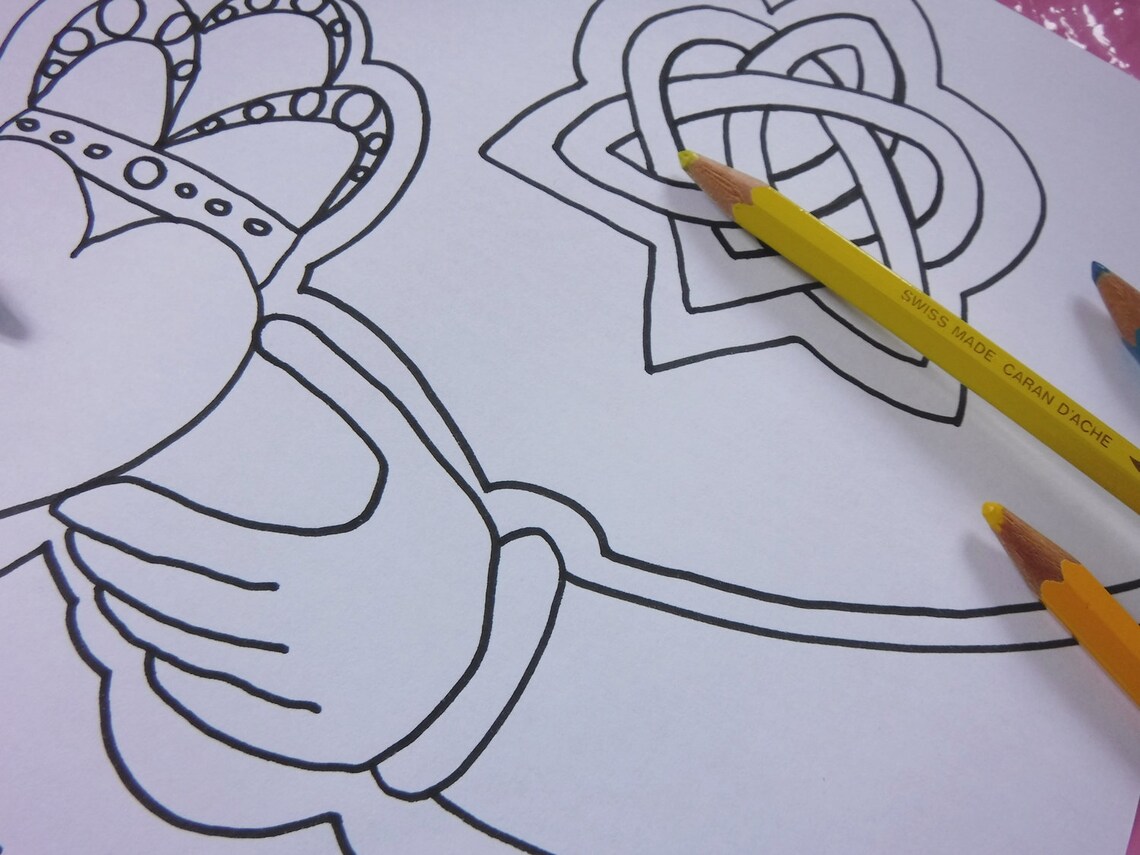 Claddagh coloring valentines day card love gift engagement | Etsy