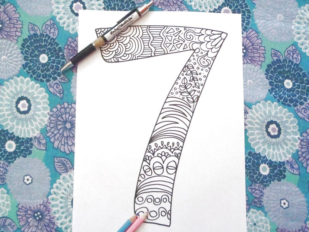 Number 7 Seven Printable Coloring Book Year 7 Birthday Anniversary Kids ...