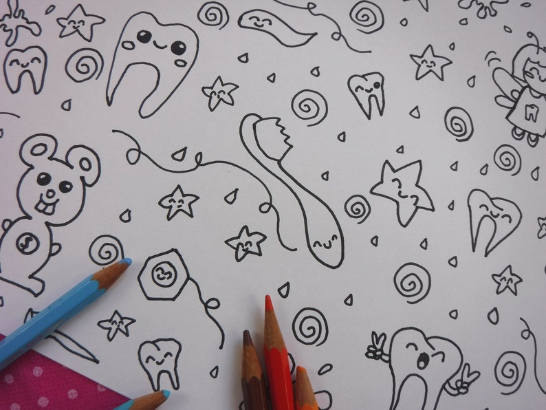 Teeth Tooth Fairy Dentist Kawaii Chibi Kids Coloring Kawaii - Etsy