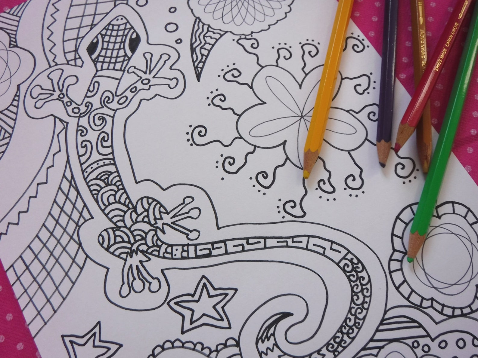 Gecko, Adult Coloring Page Lizard Salamander Lasoffittadiste - Etsy