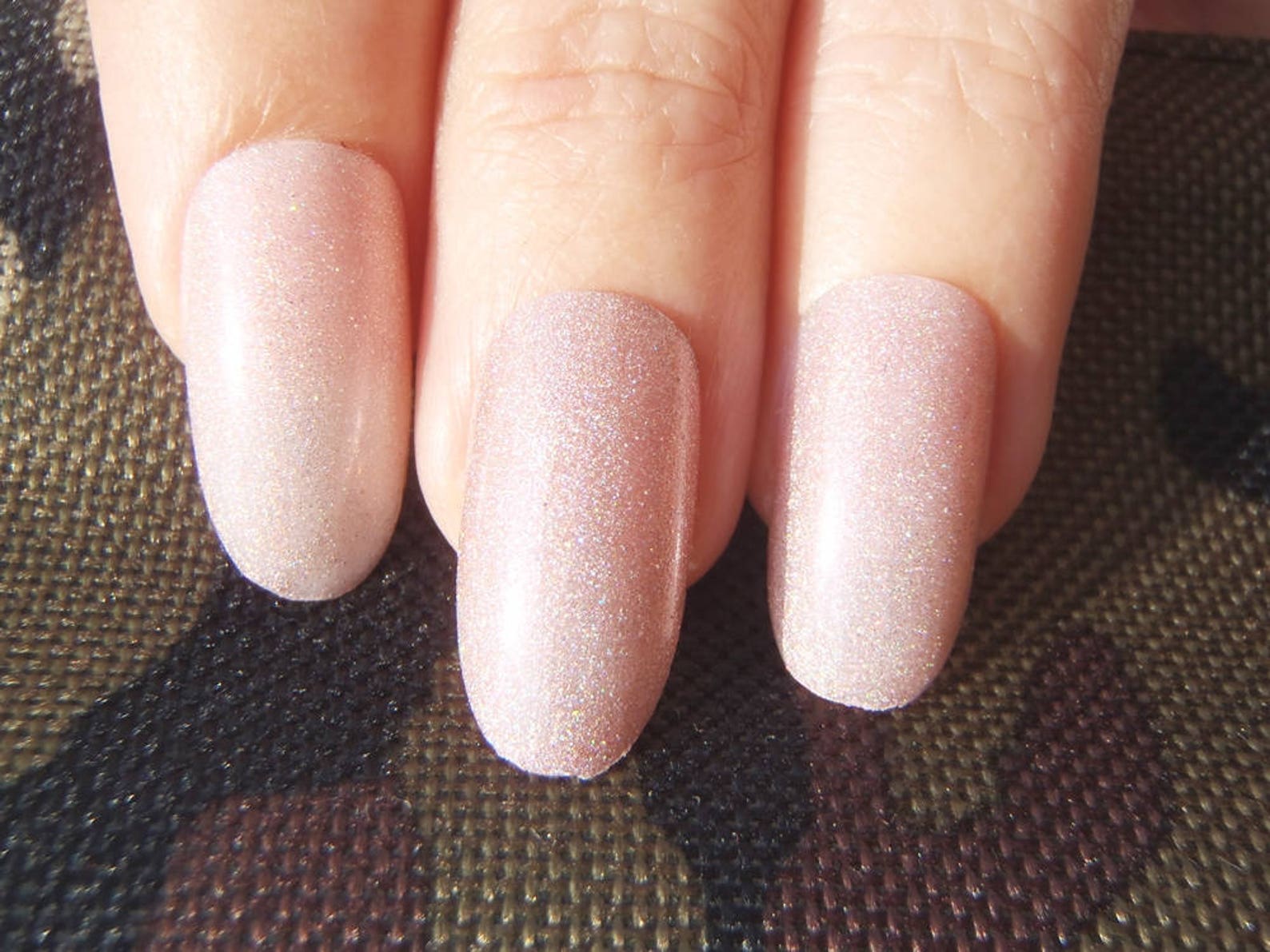 Pink Fake Nails Holographic Oval False Nails Glue on Almond | Etsy UK