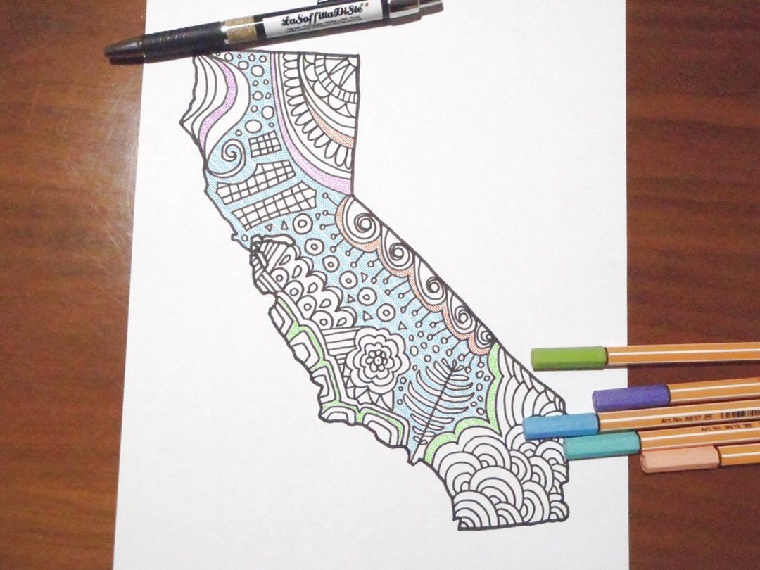 California Coloring Map Usa America Book Planner Journal Kids Adults ...