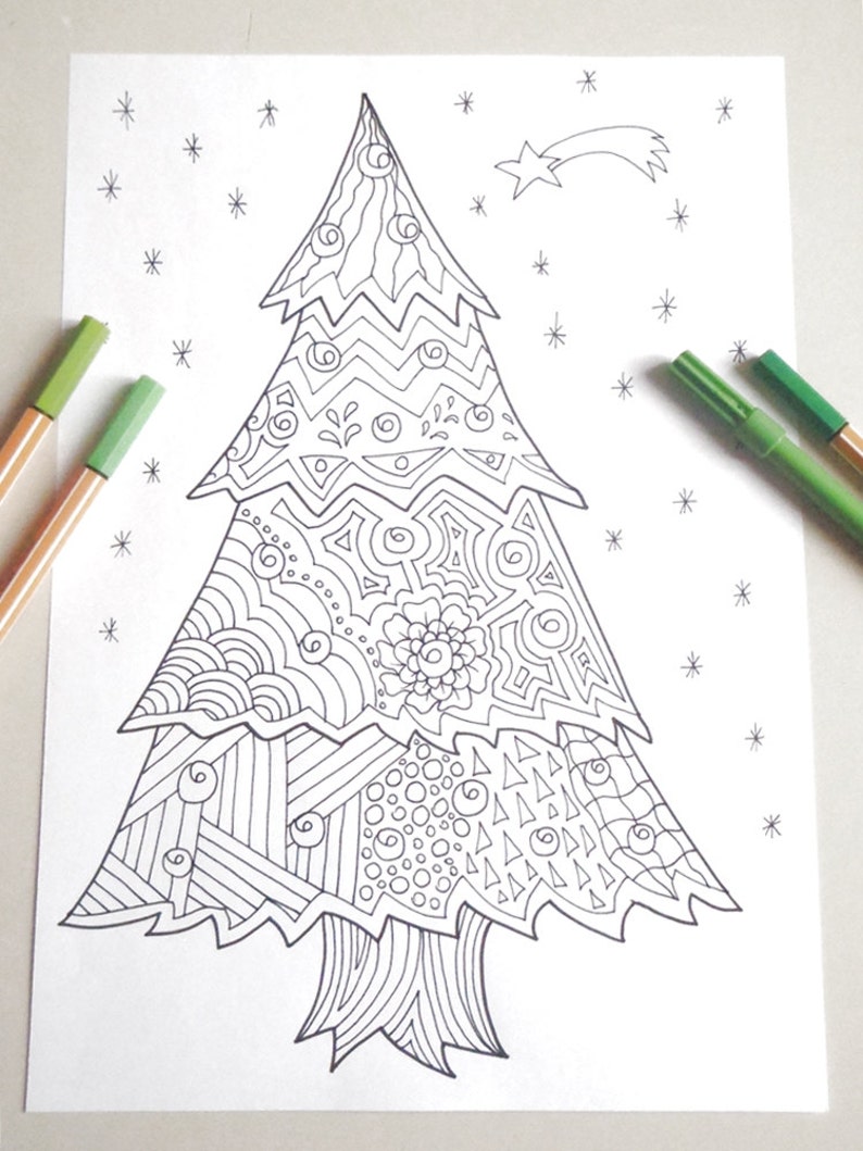 Christmas Tree Adult Coloring Book Kids Christmas Doodle | Etsy