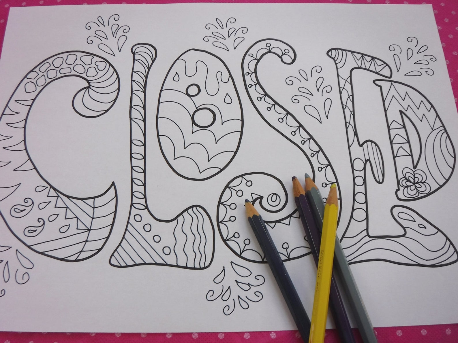 Open Closed Signs Shop Store Office Adult Coloring Colouring - Etsy