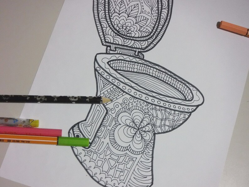 Coloring Wc Printable Page Digital Art Colouring - Etsy