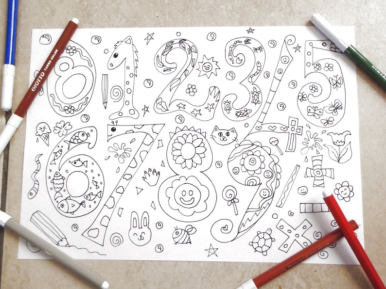 Numbers Kids Coloring Numbers Math Home Teaching Learn Kawaii | Etsy