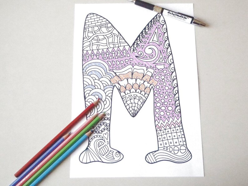 Monogram M to Colour Coloring Page Alphabet M Kids Adult - Etsy