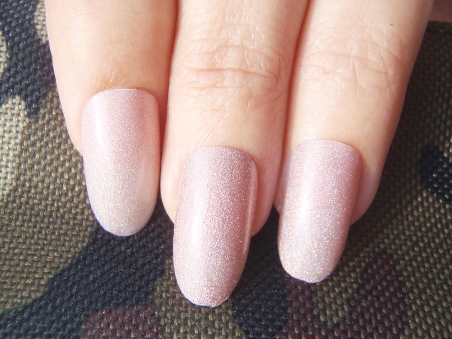 Pink Fake Nails Holographic Oval False Nails Glue on Almond | Etsy UK