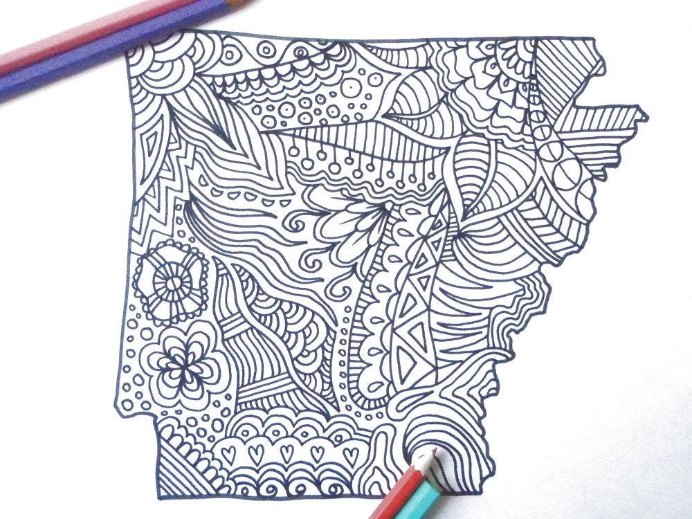 DOWNLOAD arkansas coloring tourist map kids adult coloring | Etsy