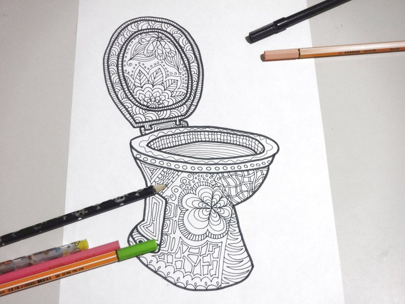 Coloring Wc Printable Page Digital Art Colouring - Etsy