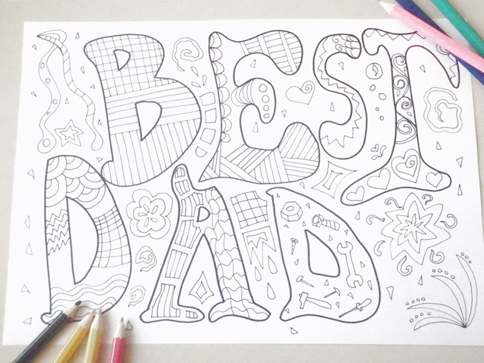 Best dad colouring card father's day daddy | Etsy