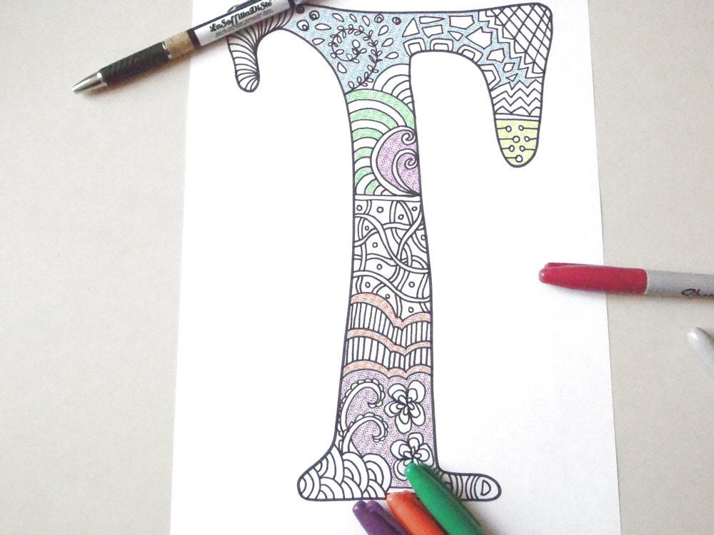 Lettera da colorare T adulti bambini alfabeto lettere iniziale | Etsy