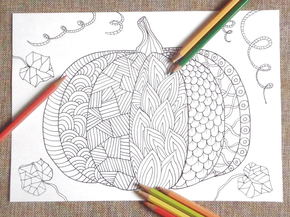 Pumpkin Coloring Page Adult Halloween Fall Autumn Colouring - Etsy
