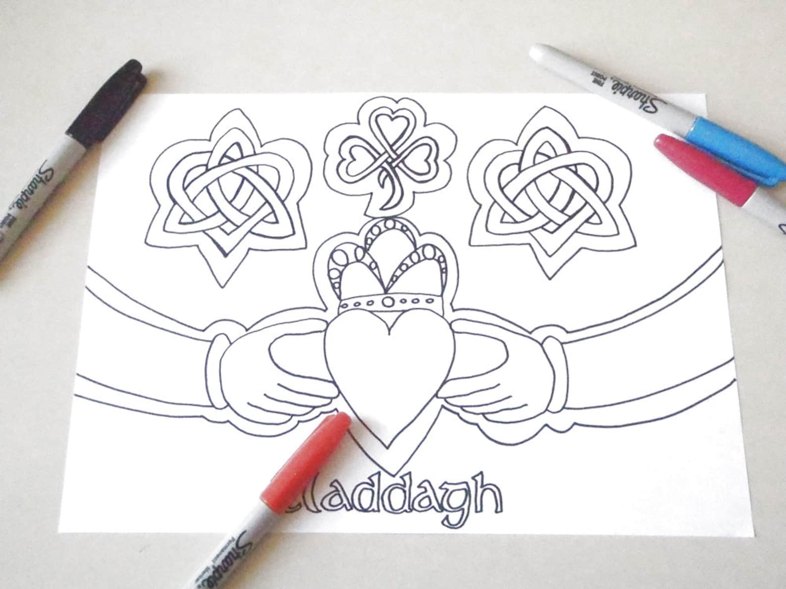 Claddagh coloring valentines day card love gift engagement | Etsy
