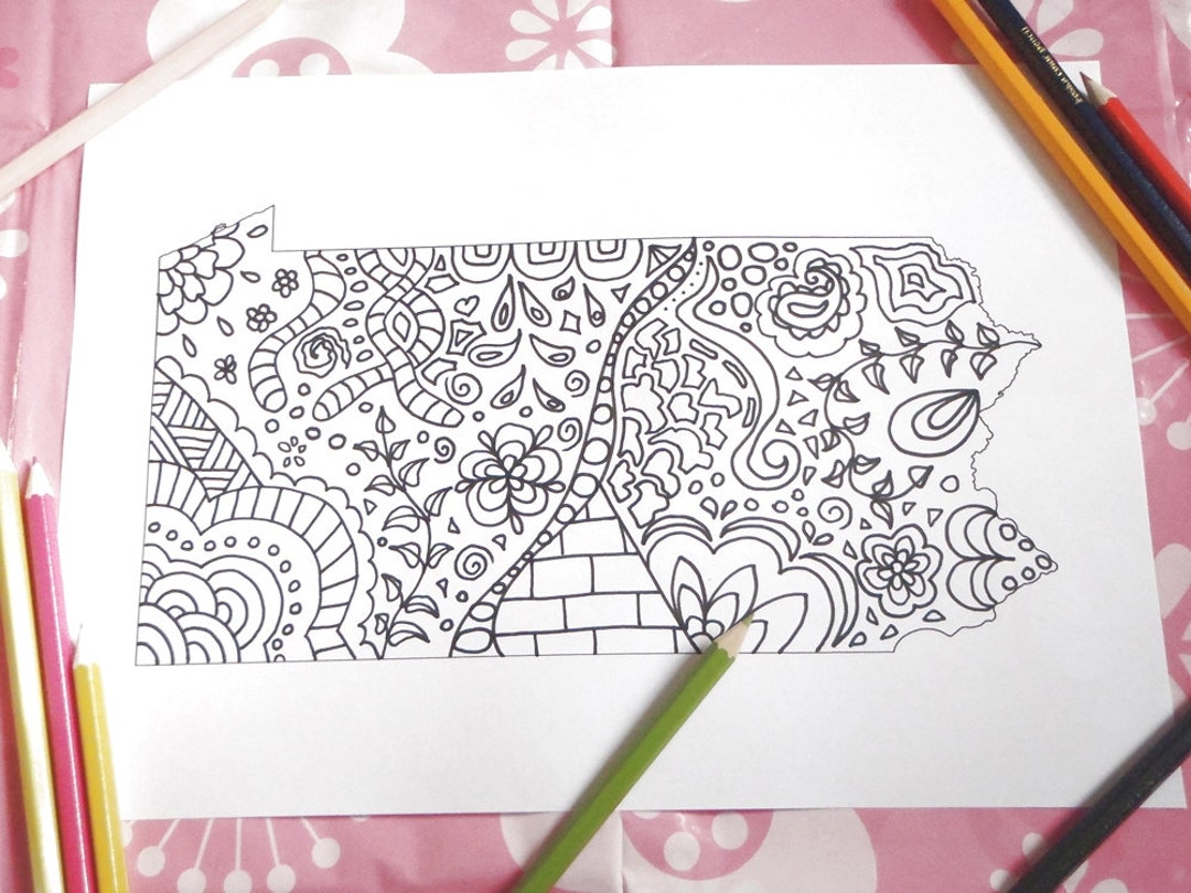 Pennsylvania Coloring Map Kids Adult Colouring Book Page Instant ...