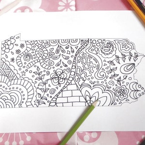 Pennsylvania Coloring Map Kids Adult Colouring Book Page Instant ...