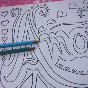 Amore Adult Coloring Page Wedding Card Download - Etsy