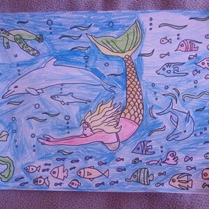 Mermaid Dolphins Kids Coloring Page Sea Fishes Download Colouring ...