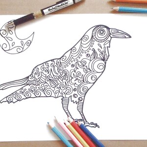 Halloween Raven Coloring Page the Crow Adults Horror Goth Download ...