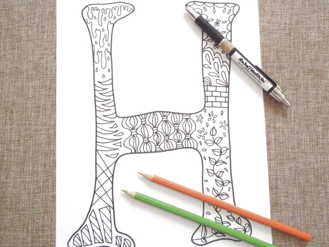 H Letter Colouring Alphabet Printable Kids a Adult Coloring - Etsy