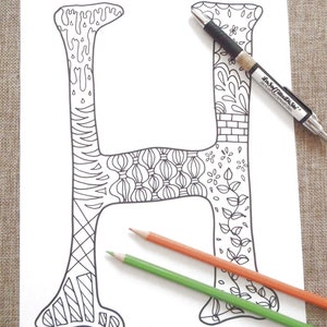 H Letter Colouring Alphabet Printable Kids a Adult Coloring Book ...