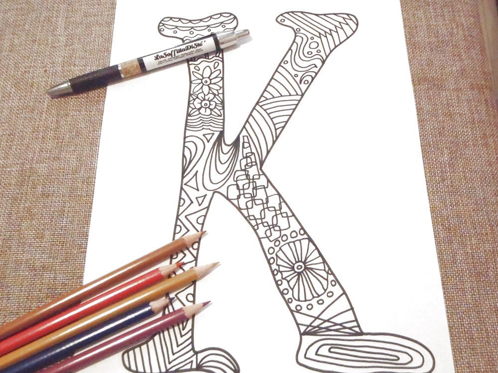 Coloring letter k to color alphabet kids b adult book | Etsy