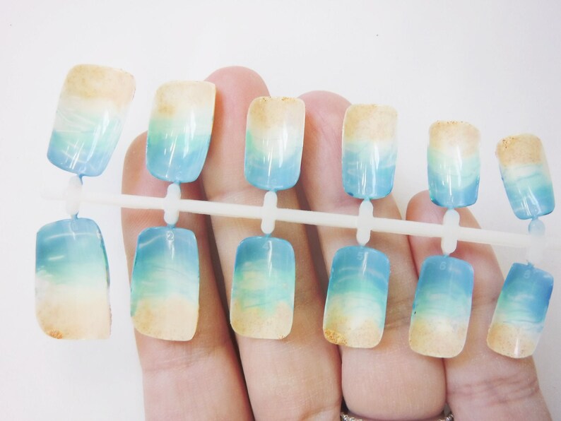 Sea Beach False Nails Summer Fake Nails - Etsy