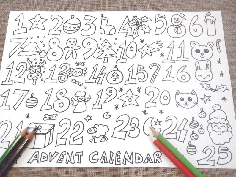 Advent Calendar to Color Christmas Kids Xmas Coloring | Etsy