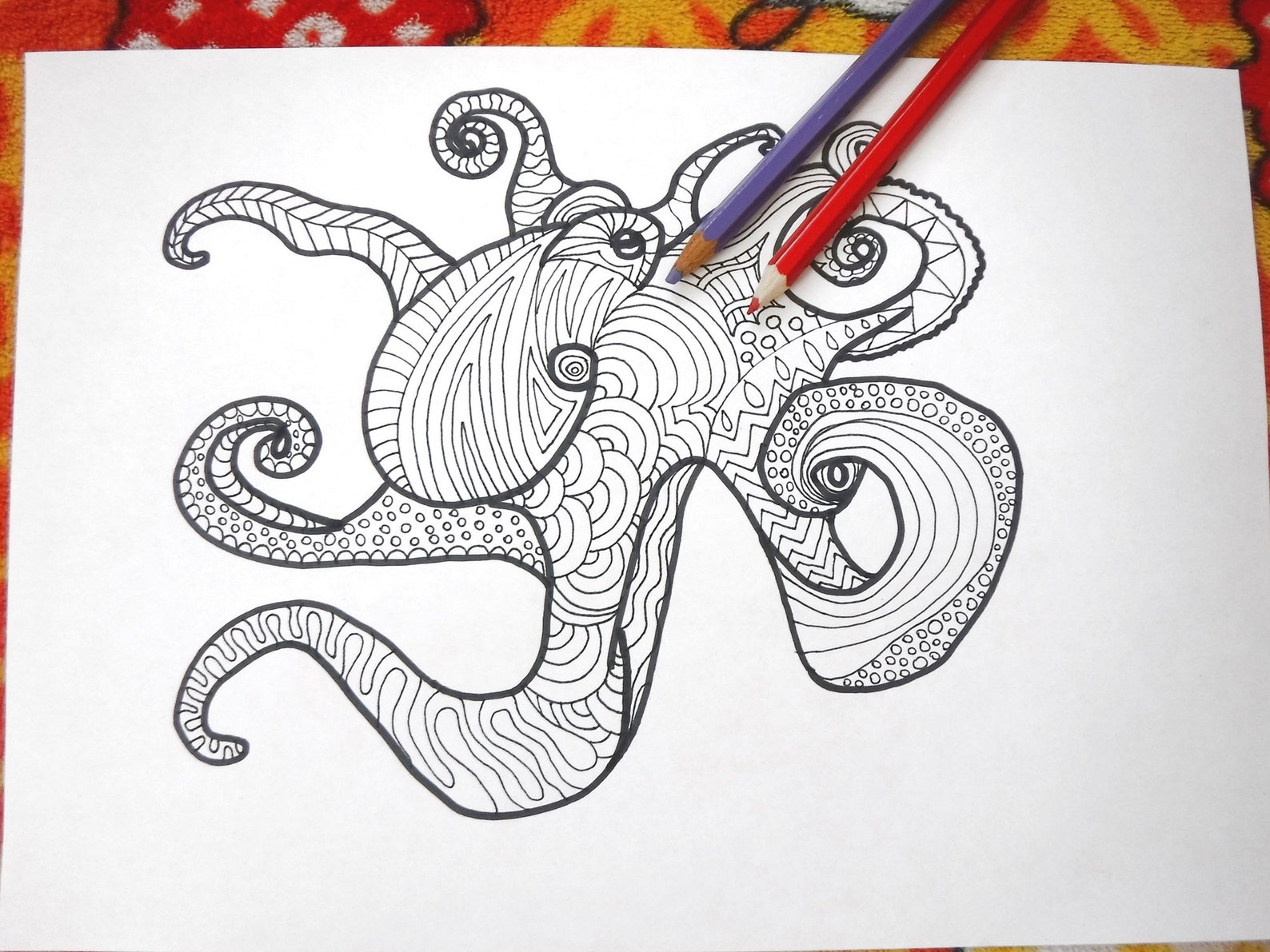 Octopus Coloring Page Printable Adults Colouring | Etsy