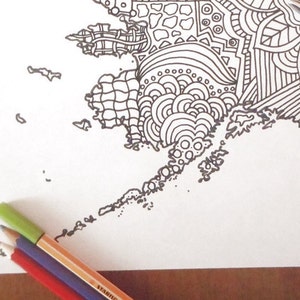 Printable Alaska Map Kids Adult Coloring Instant Download Tourist Map ...
