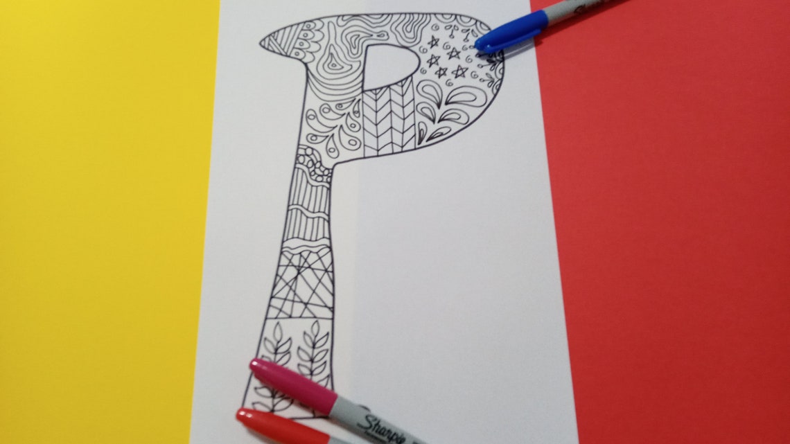 Colorare lettera p da stampare iniziale P adulti scuola | Etsy