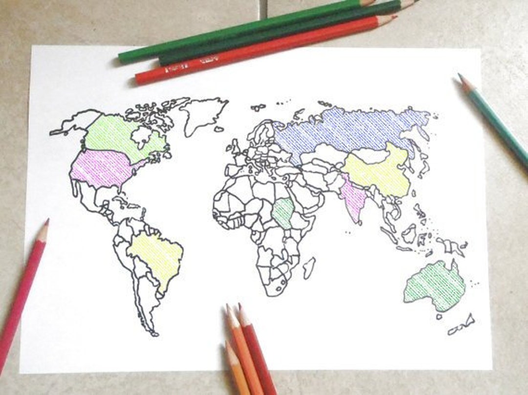 Printable Blank Map World Coloring Template Etsy Sales Journaling Adult ...