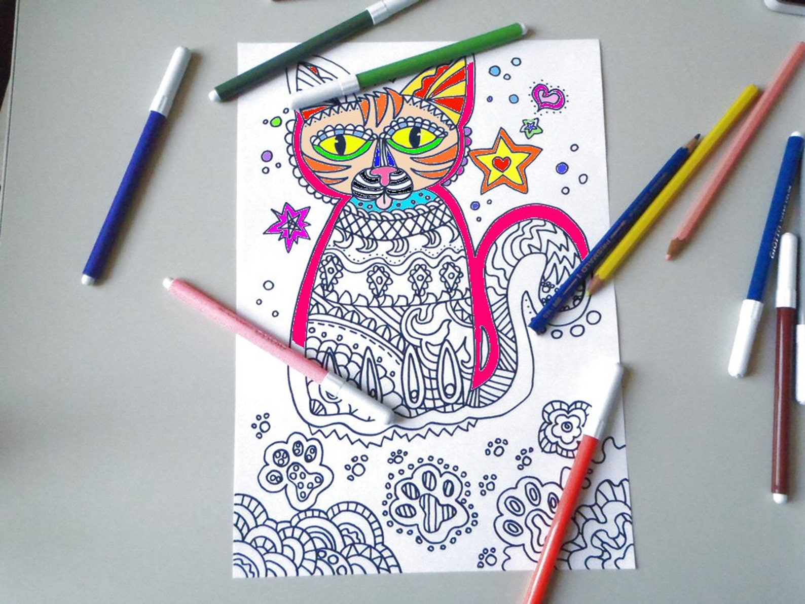Cat Adult Coloring Page Instant Download Colouring Drawing кот - Etsy