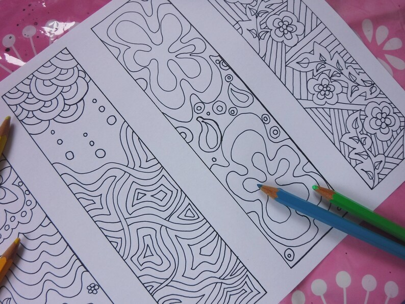 Doodle Coloring Bookmark Adult Kids Page Markers Printable | Etsy