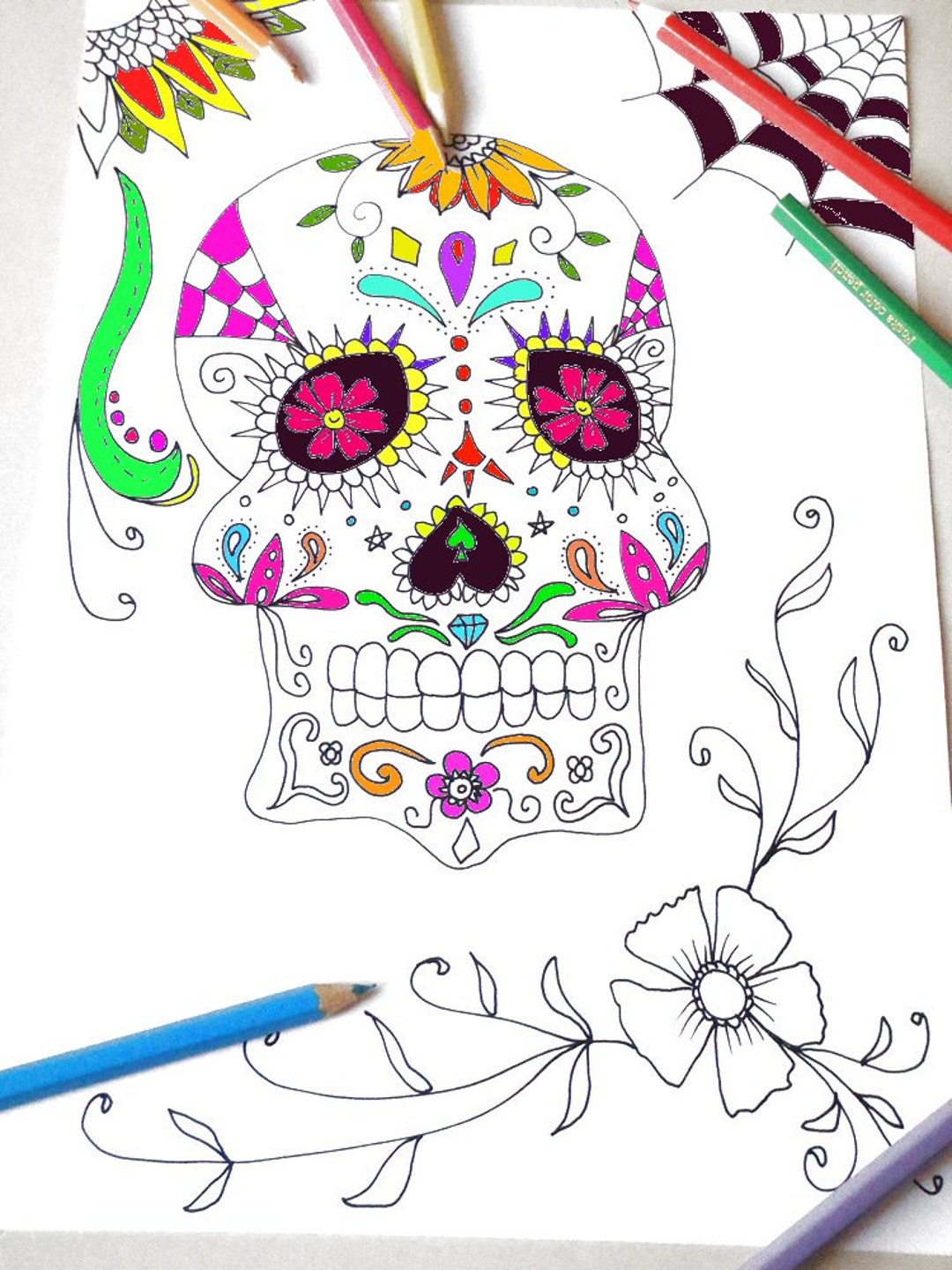 Sugar Skull, Halloween Adult Coloring Page - Etsy