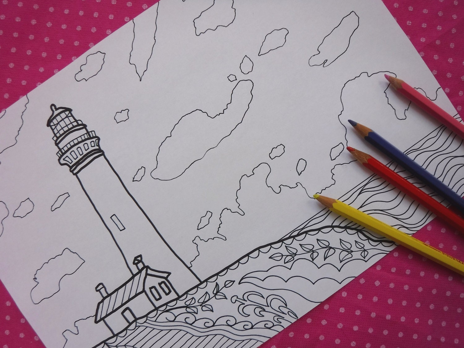 Lighthouse adult coloring book seascape sea ocean kids page | Etsy