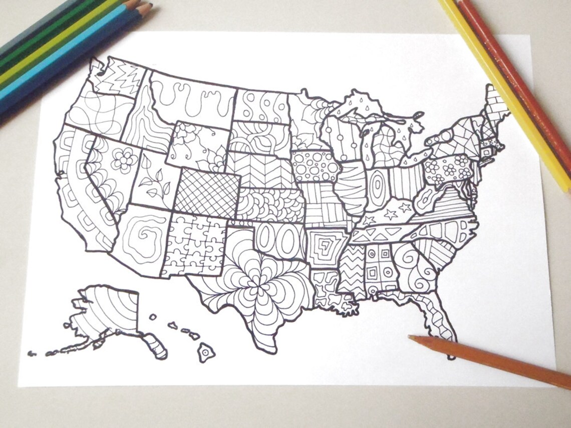 Stati uniti mappa america cartina colorare adulti bambini usa | Etsy Italia