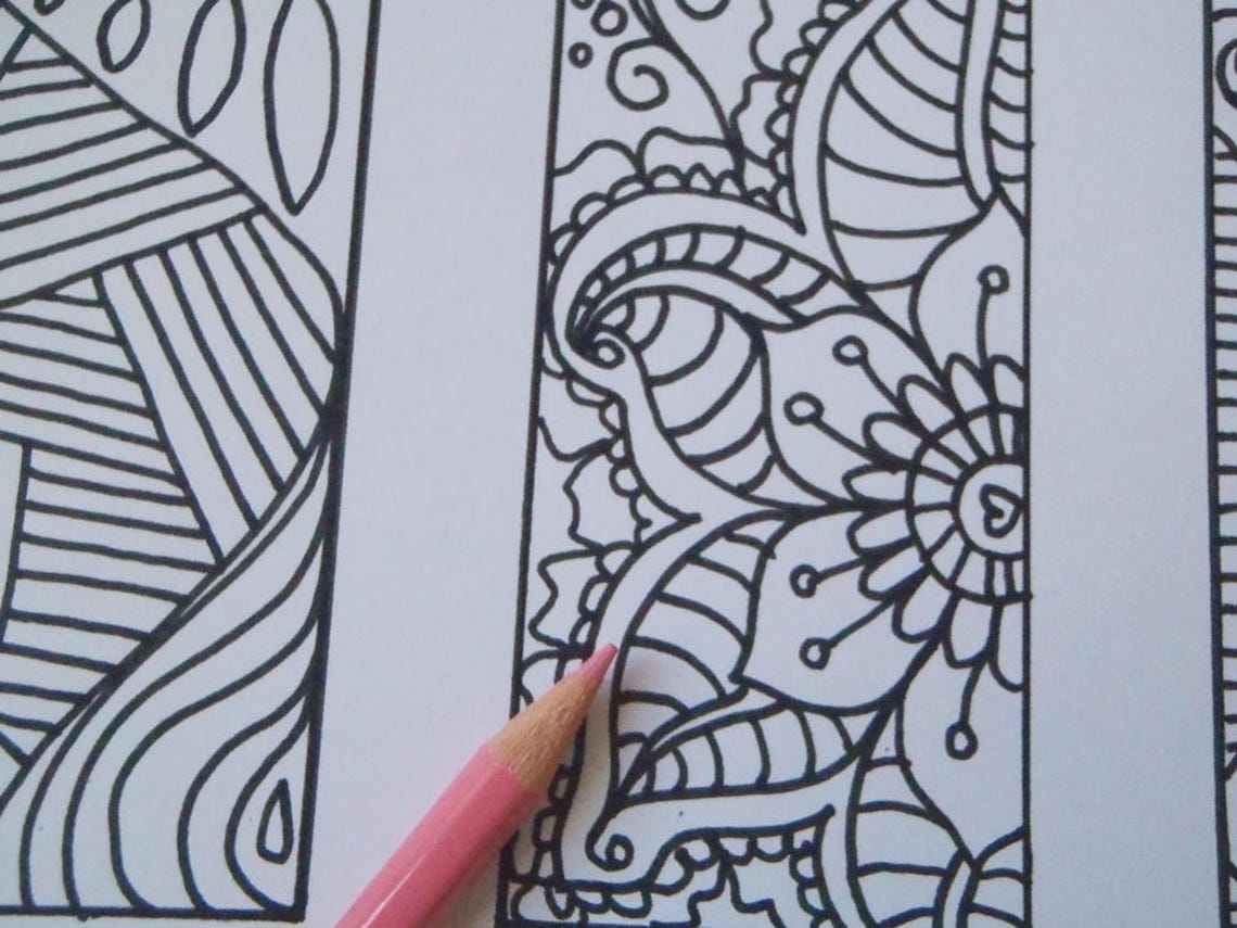 Bookmark Doodle Henna Coloring Tattoo Page Markers Printable | Etsy