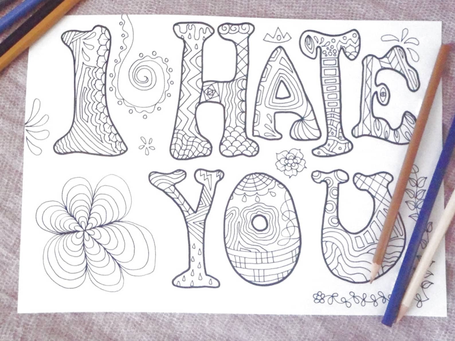 I Hate You Adult Coloring Book Page Ex Boyfirend Divorce - Etsy Singapore
