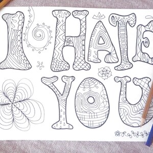 I Hate You Adult Coloring Book Page Ex Boyfirend Divorce Coworker Joke ...