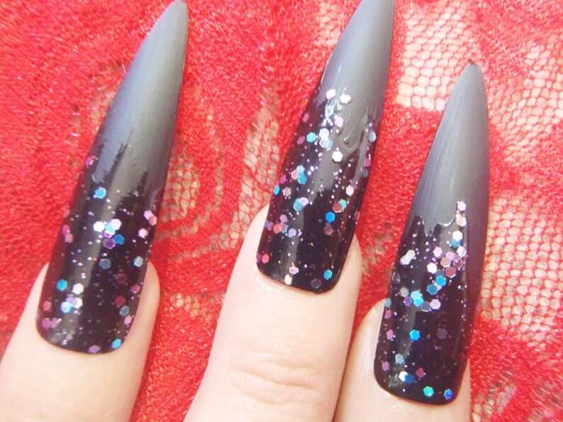 20 Bling Nails Drag Queen Long Black Stiletto Nails - Etsy