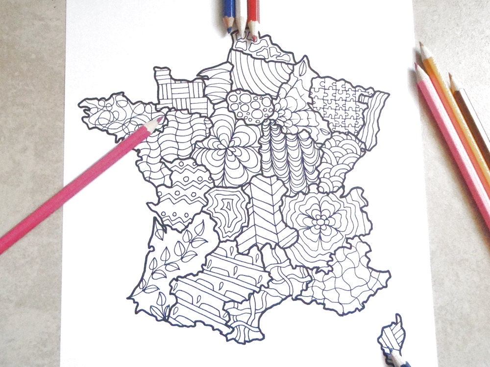 france coloring map kids adult doodle doodling europe french | Etsy