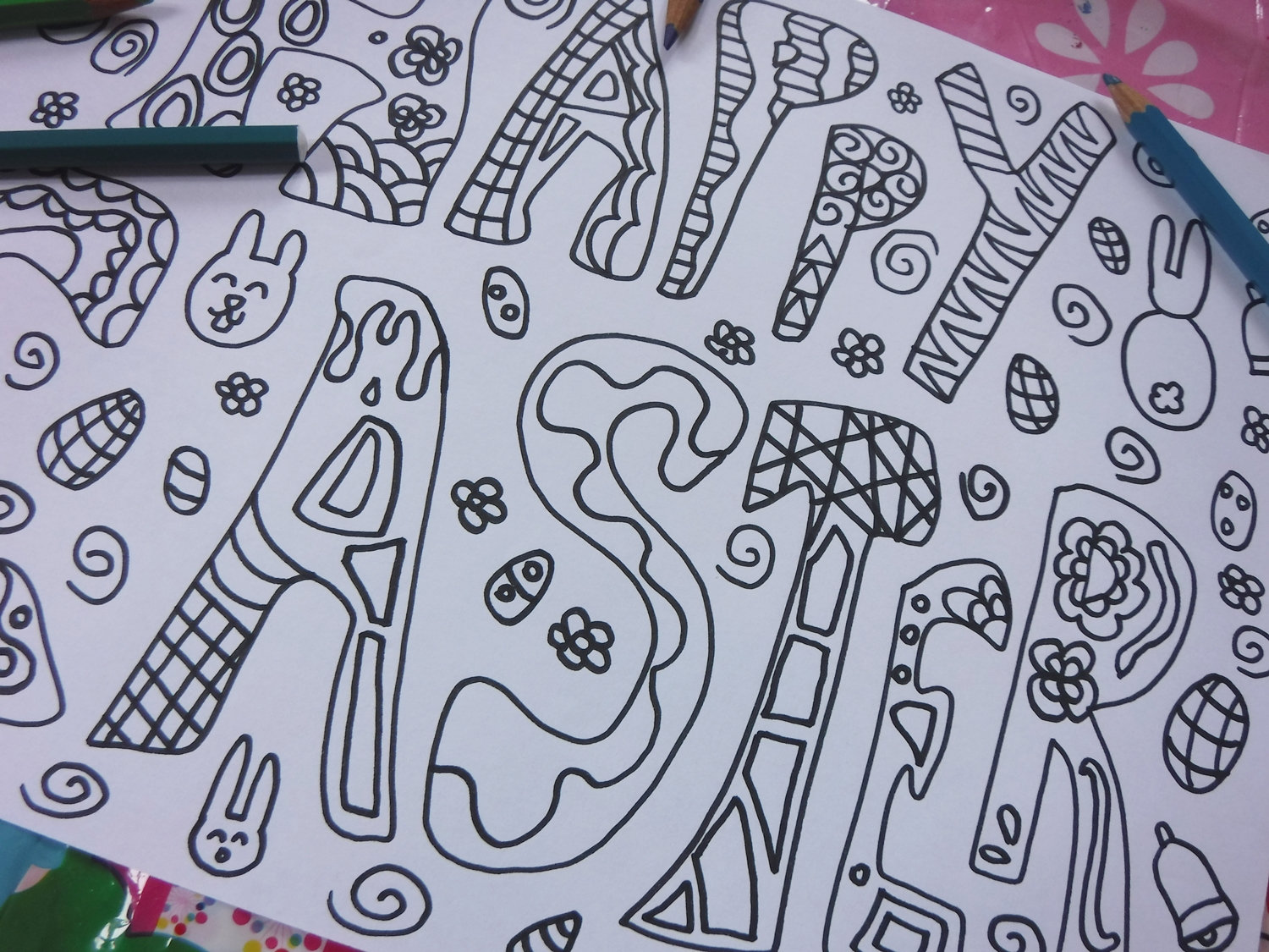 Happy Easter Card Chibi Kids Coloring - Etsy