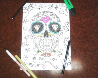 Dia De Los Muertos Skull Coloring Page Sugar Skull Coloring - Etsy