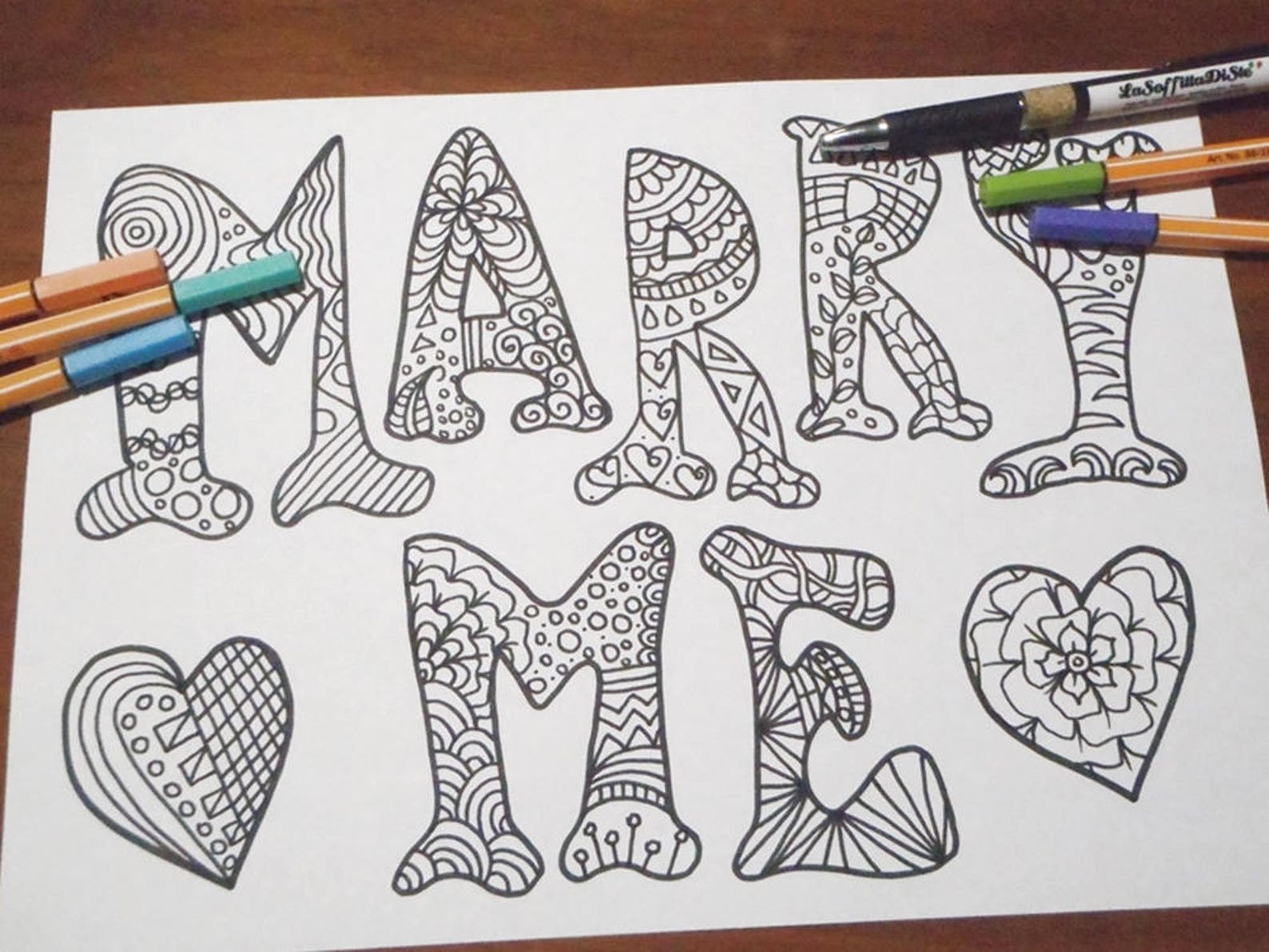 Marry Me Coloring Card Wedding Proposal Groom Bride Scrapbook Colouring ...