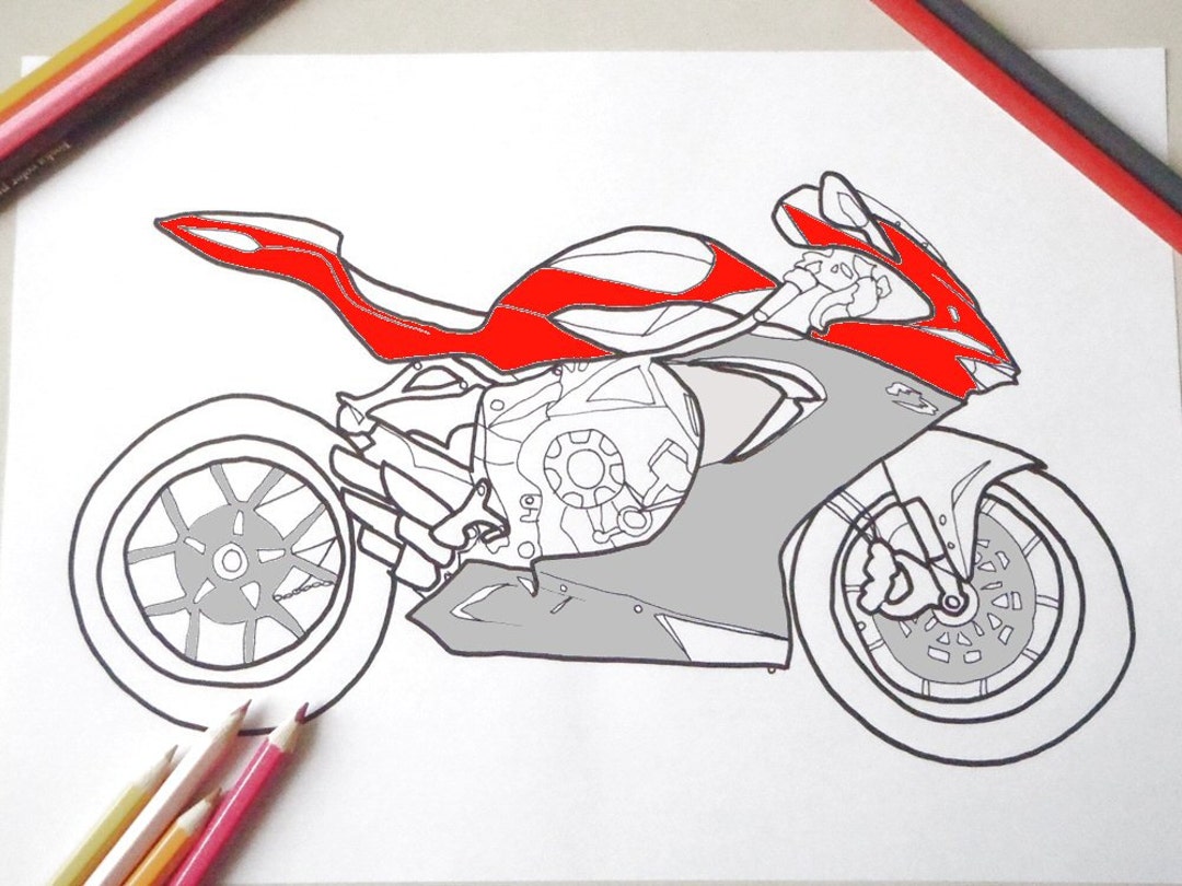 Motorbike Colouring Card Bike Biker Moto F3 Mv Agusta Etsy
