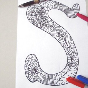 Instant DOWNLOAD Letter Colouring S Alphabet Zentangle Kids Doodle Zen ...