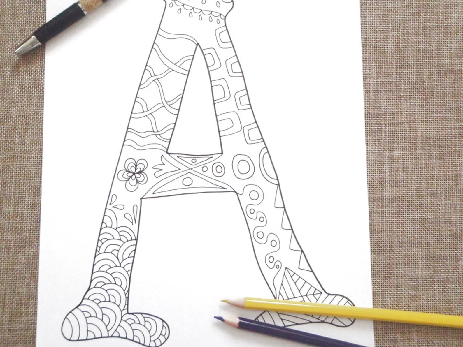 Lettera a da colorare adulti bambini alfabeto lettere zen | Etsy