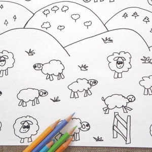 Count the Sheep Kawaii Coloring Goodnight Kids Adult Instant Download ...